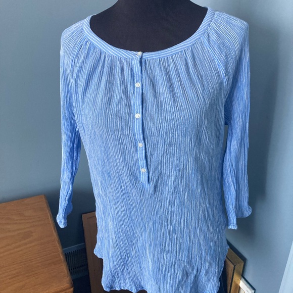 Chaps | Tops | Chaps Light Blue And White Striped Relaxed 34 Sleeve ...